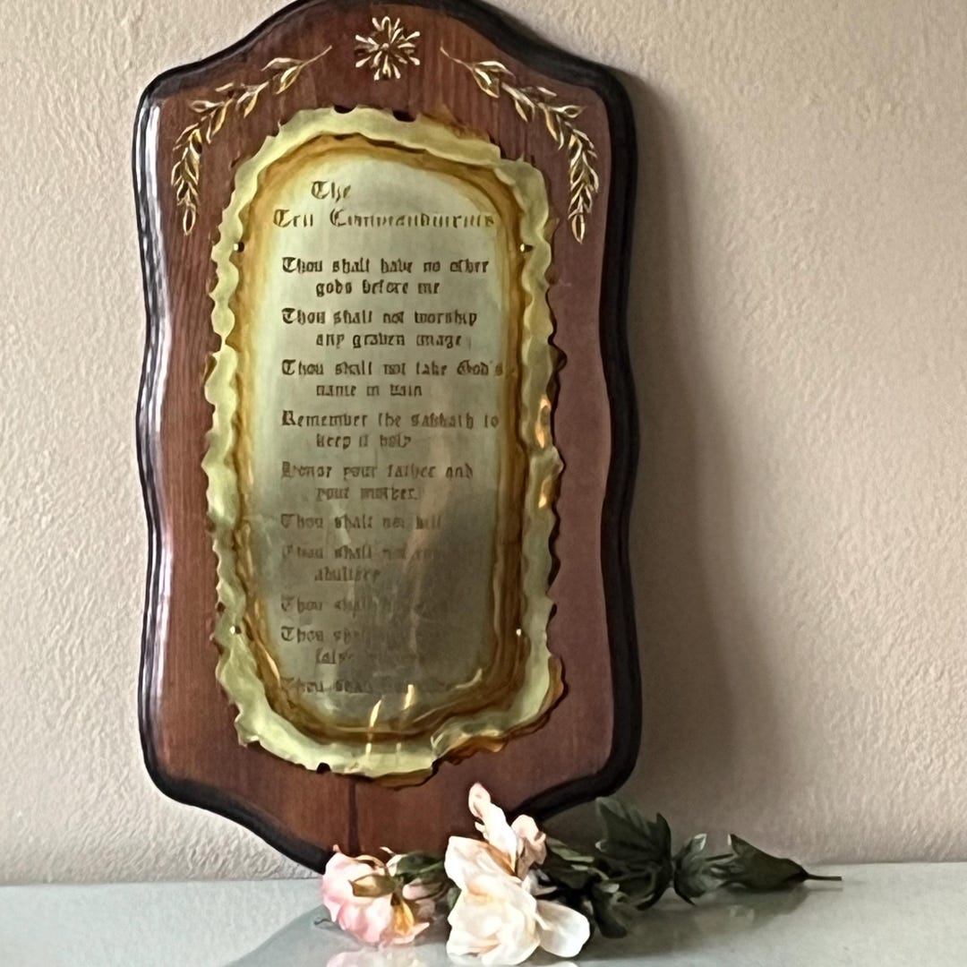 The 10 Commandments on Wood and Metal / Tin Plaque With 10 Commandments ...