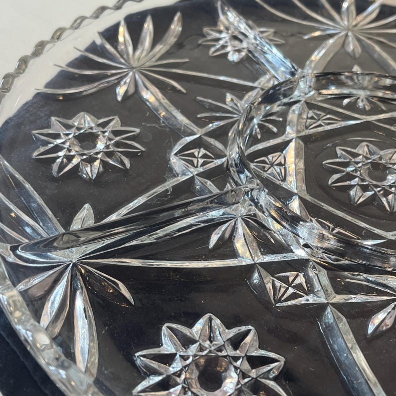 Vintage Anchor Hocking Prescut Clear Glass Relish Tray: Star Fan Design ...