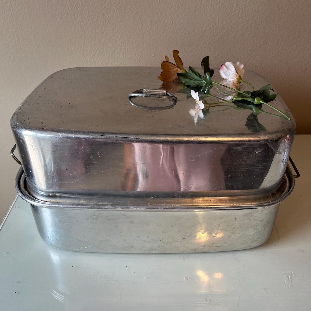 Large Vintage Mirro Aluminum Roaster, Roasting Pan With Lifting Rack ...