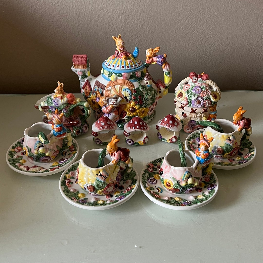 Vintage 19 Piece Ceramic Childs Tea Set / Merc Asia 1999 Garden Party ...