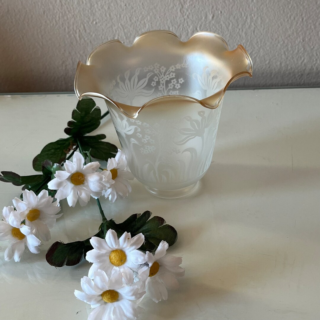 Clear to Amber Small Glass Lamp Shade / Opaque Floral Pattern Shade ...