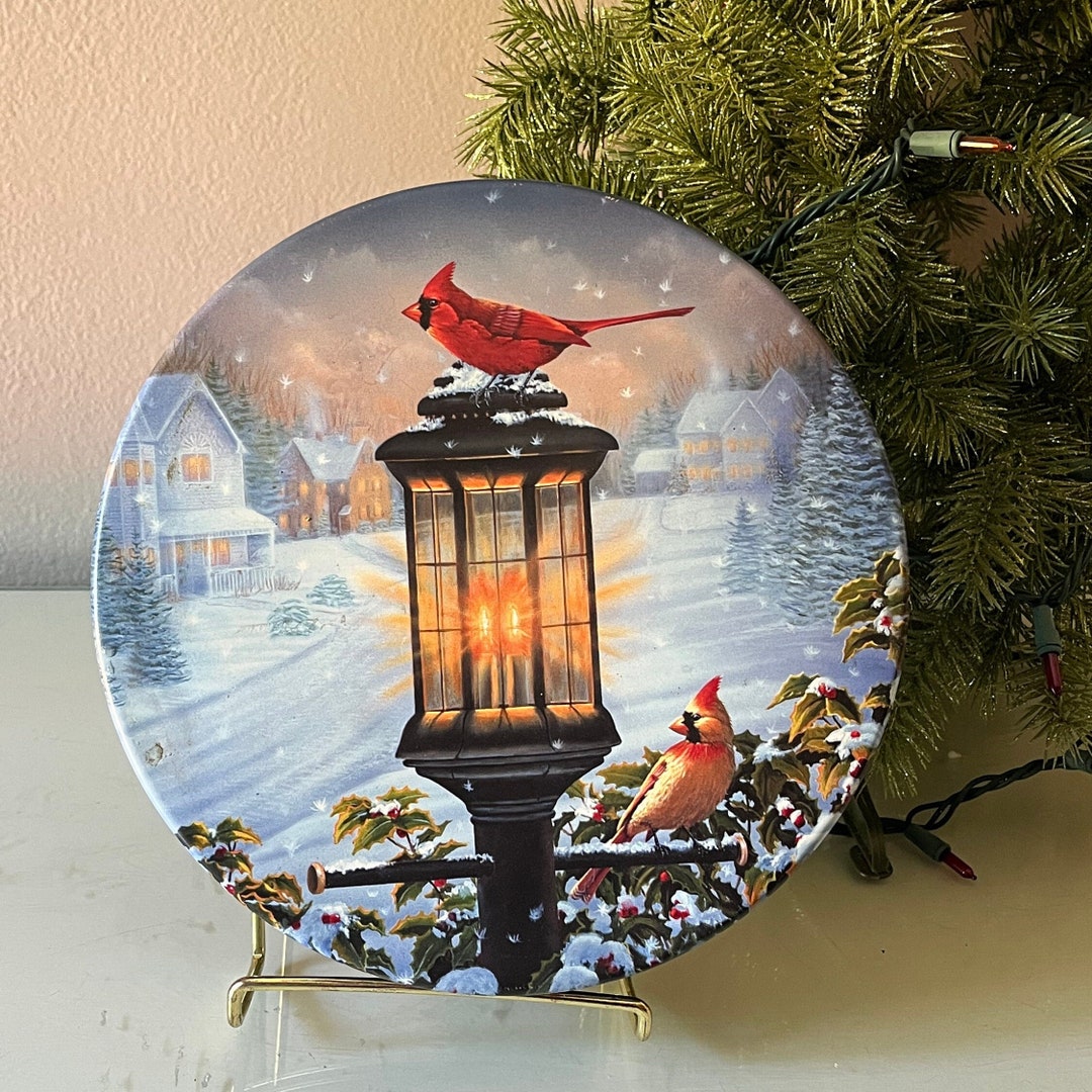 Vintage Holiday Tin With Cardinals / Winter Scene Tin / Snow, Lamppost ...