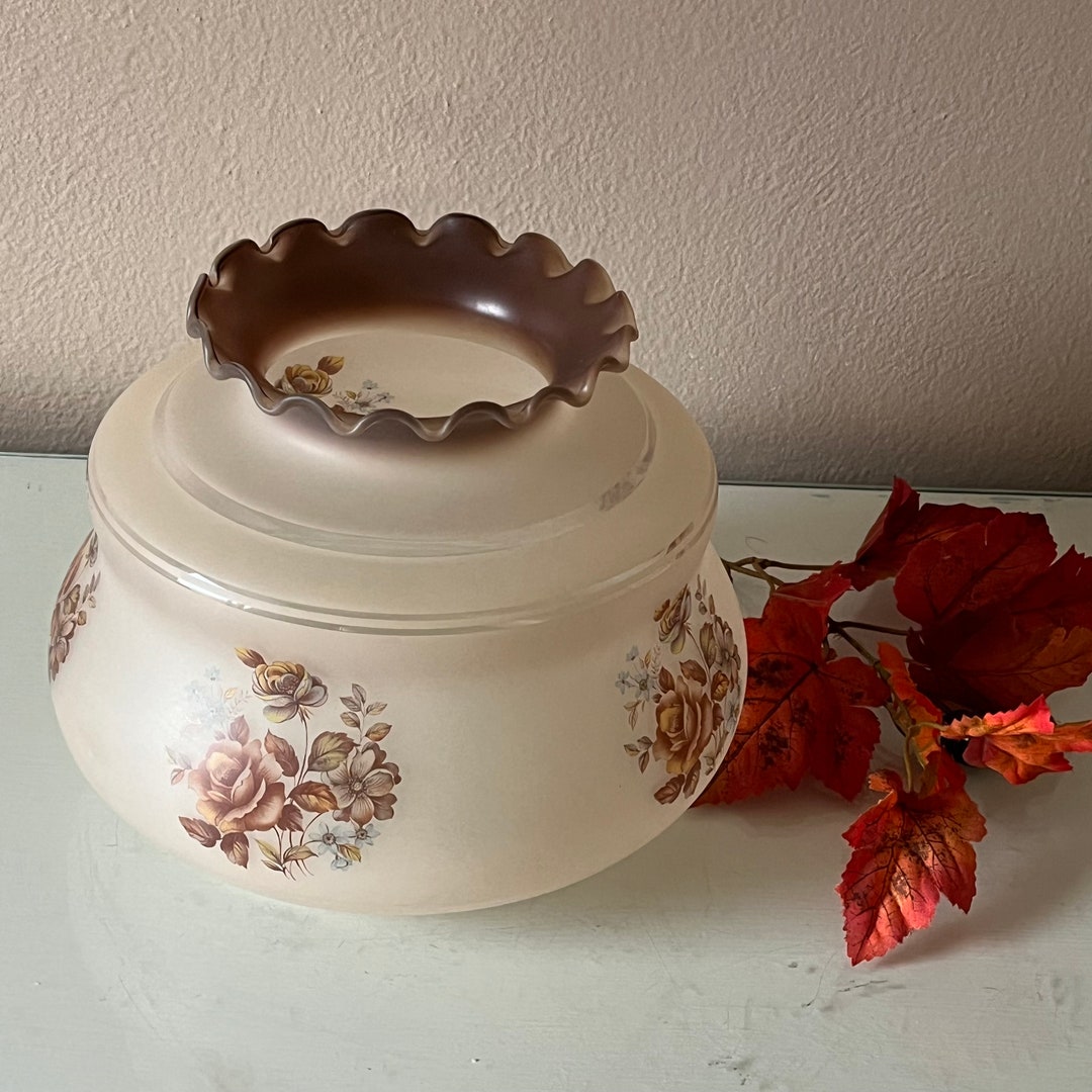 Vintage Large Glass Shade for Hurricane, GWTW, Pole Lamp / Brown Floral ...
