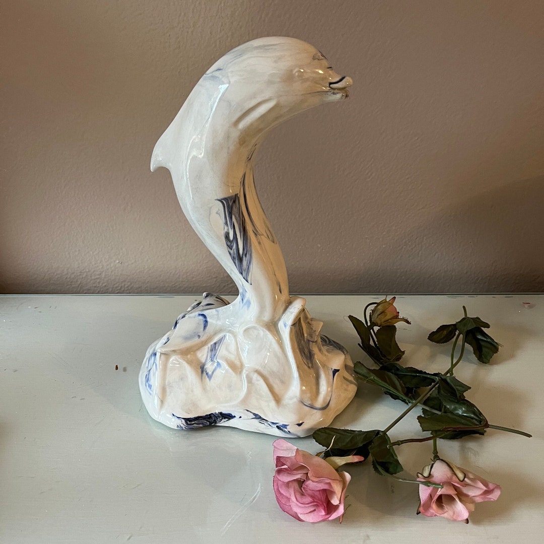 Large Blue and White Ceramic Dolphin Porpoise Figurine / - Etsy