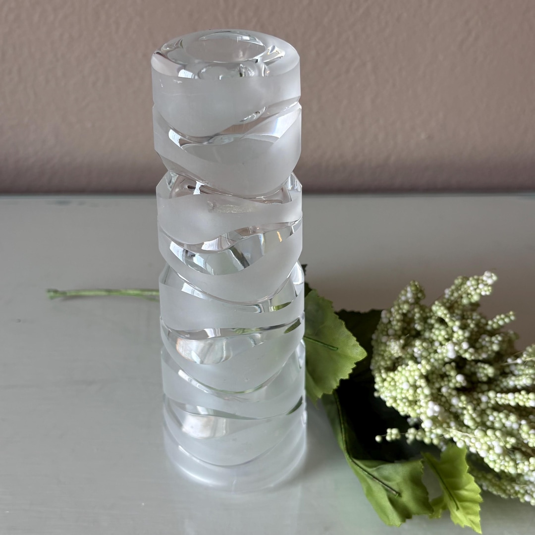 Frosted Wave Cut Bud Vase: 1980s Crescendo by Cristal D'arques Durand ...