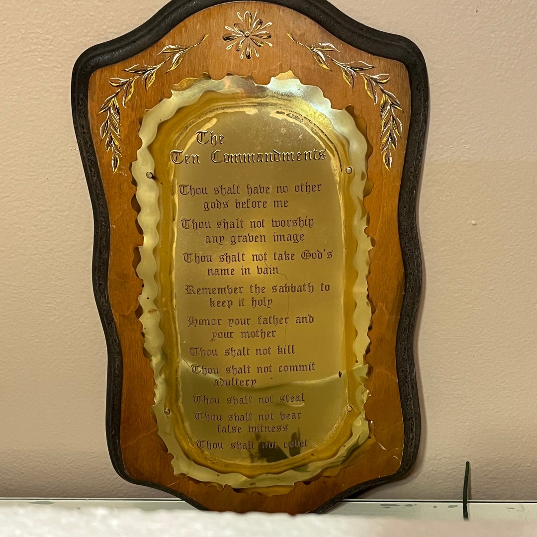 The 10 Commandments on Wood and Metal / Tin Plaque With 10 Commandments ...