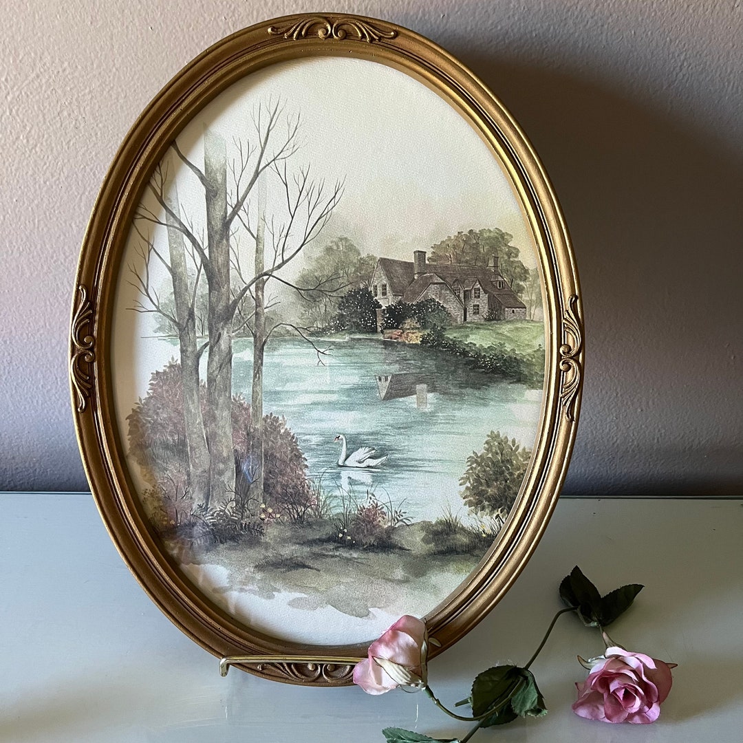Retro Homco Wall Decor, Oval Framed Pictures of House, Cottage, Circa ...