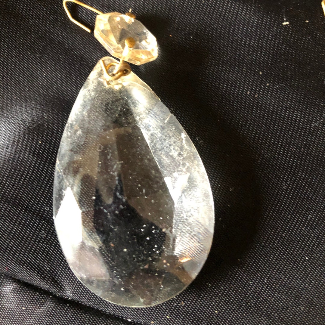 4 Small Used Vintage Glass Teardrop Prisms, Cut Glass Multi Faceted ...