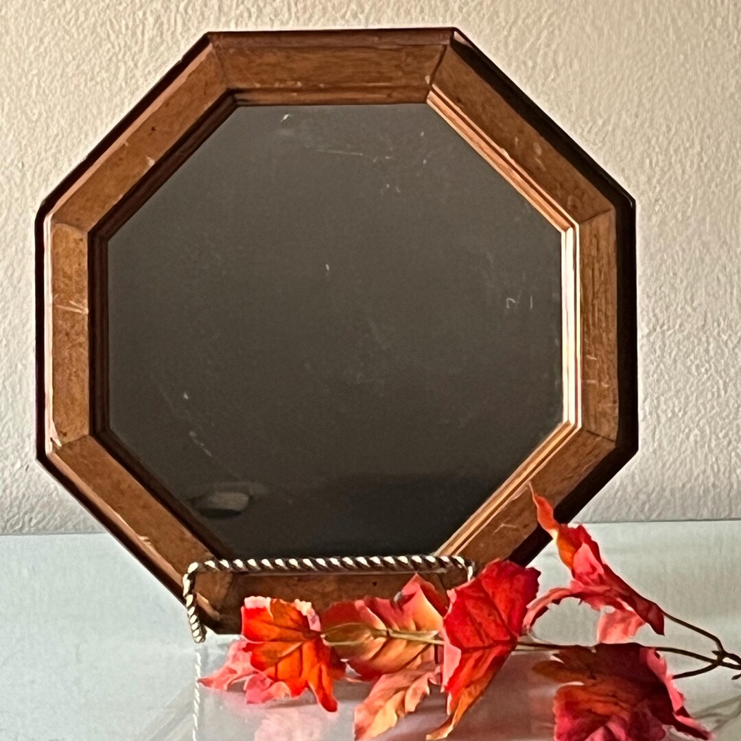 Medium Vintage Wood Octagon, Polygon, 8 Sided Mirror, Wall Decor, Wall ...