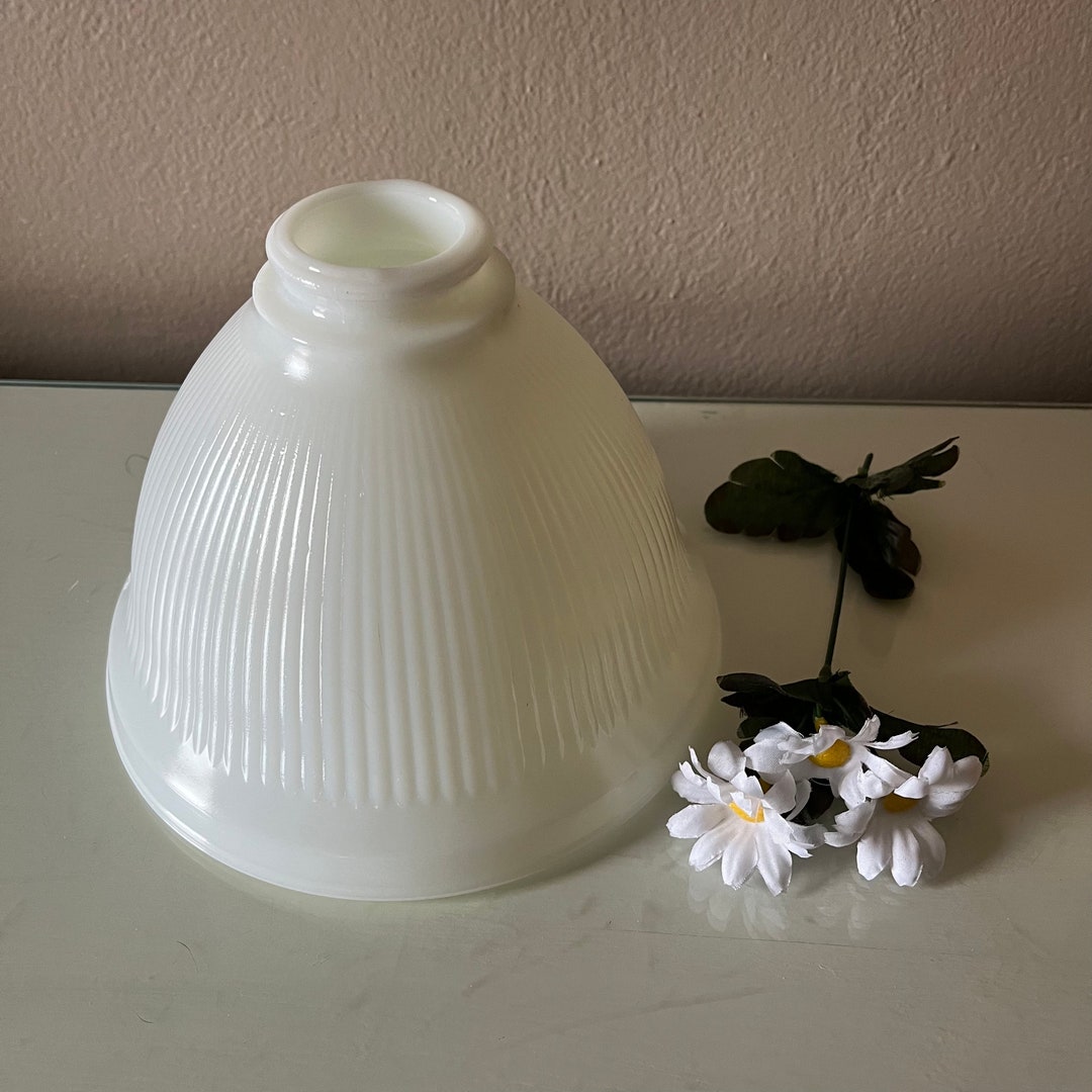 Opaque White Ribbed Lamp Shade / Milk Glass Diffuser Lamp Shade for ...