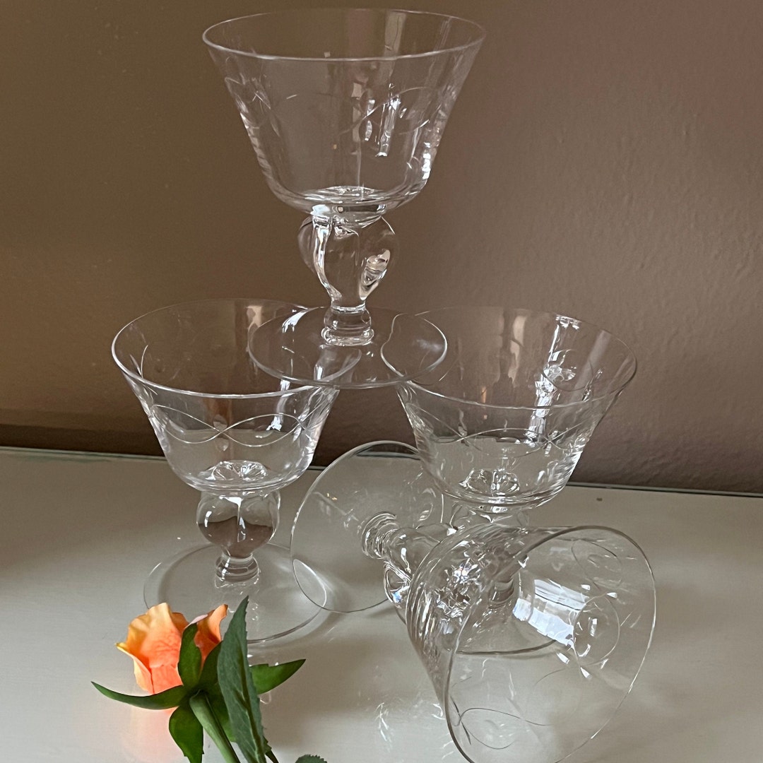 4 Crystal Stems Provincial by Seneca / Dots & Swags Champagne, Tall ...