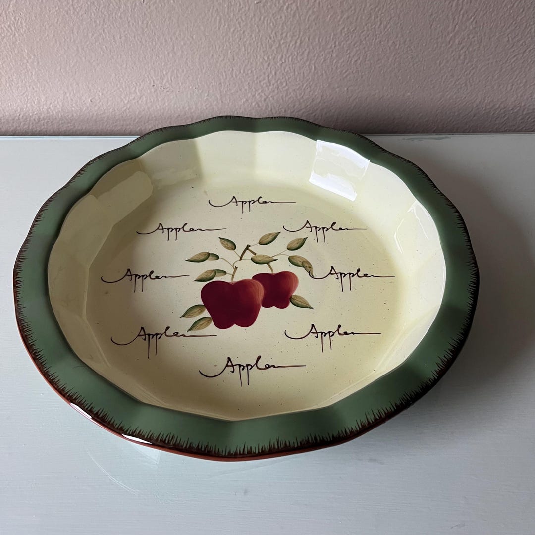 Large Used Ceramic Deep Dish Apple Pie Plate / Apple Themed Pie Plate ...