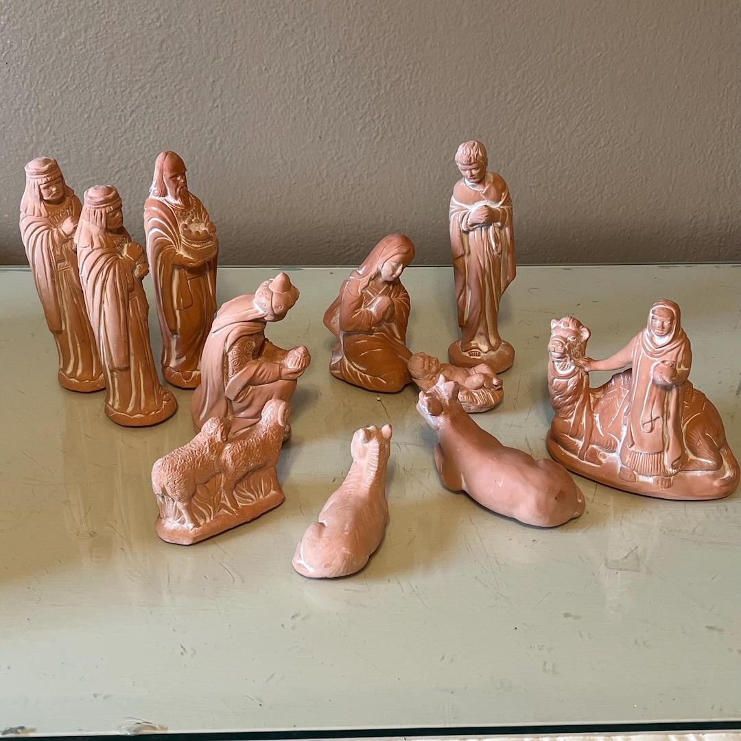 11 Piece Terra Cotta Nativity Pieces / Vintage Christmas / Clay ...
