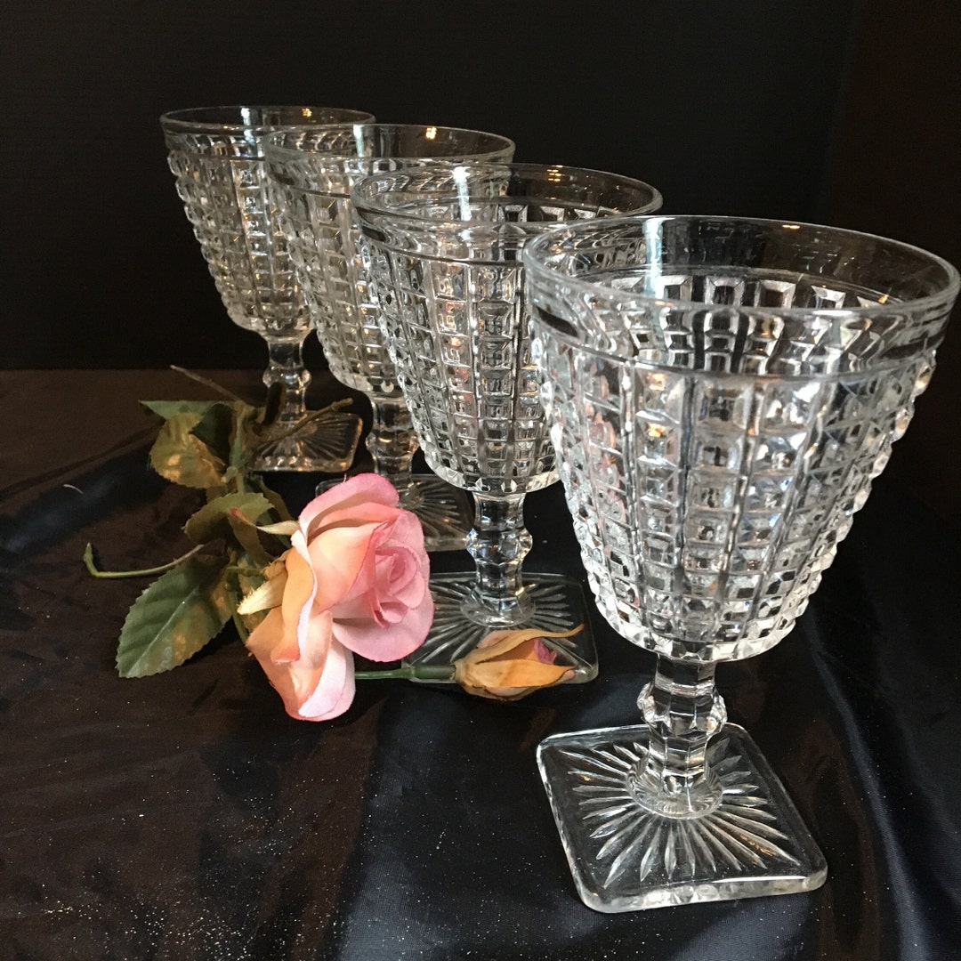 Square Foot Bubble Waffle Crystal Water Glasses: Vintage Used ...