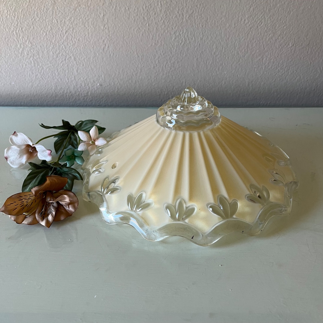 Vintage Glass Ceiling Light Cover in Beige / Art Deco Replacement Glass ...