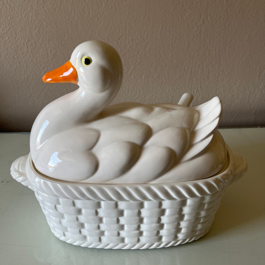 White Ceramic, Porcelain Soup Tureen With Duck or Goose Lid / White ...