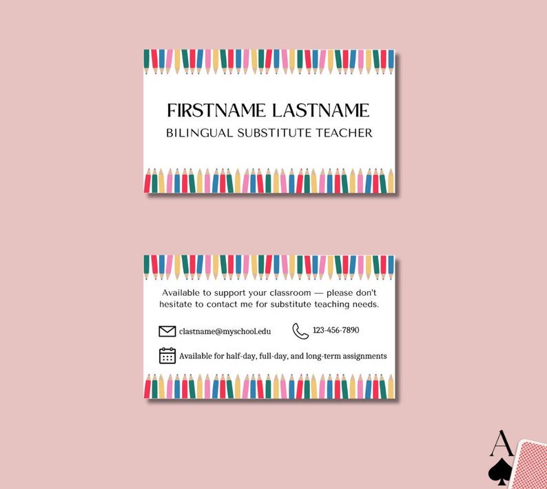 Editable Substitute Teacher Business Card Template (set of 3) - Etsy