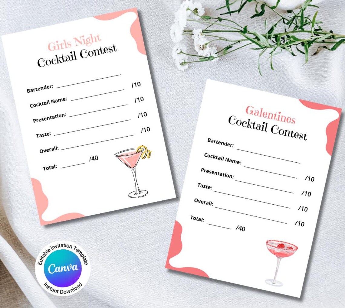Cocktail Contest Scorecards Bundle - Girls Night, Galentines, and ...