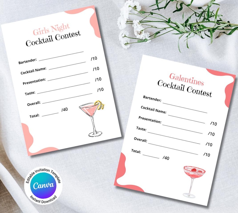 Cocktail Contest Scorecards Bundle - Girls Night, Galentines, and ...