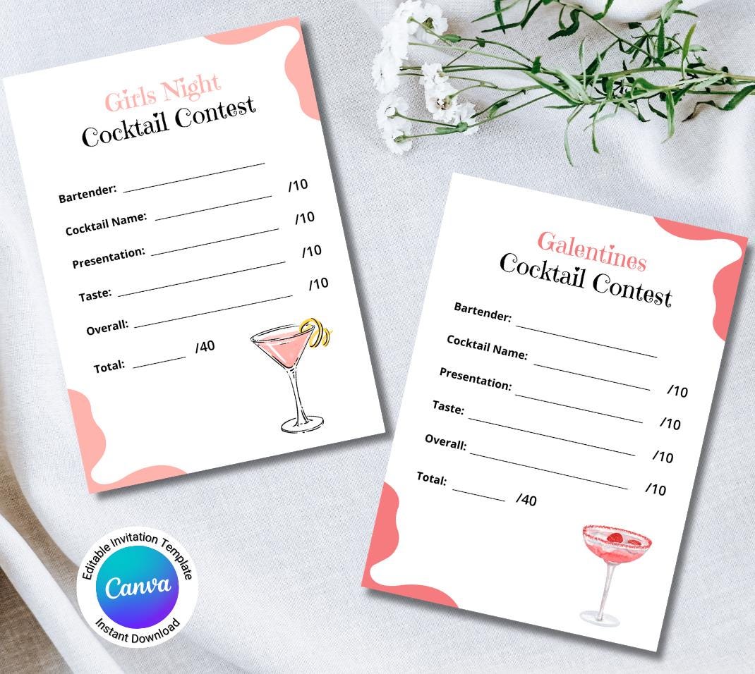 Cocktail Contest Scorecards Bundle - Girls Night, Galentines, and ...
