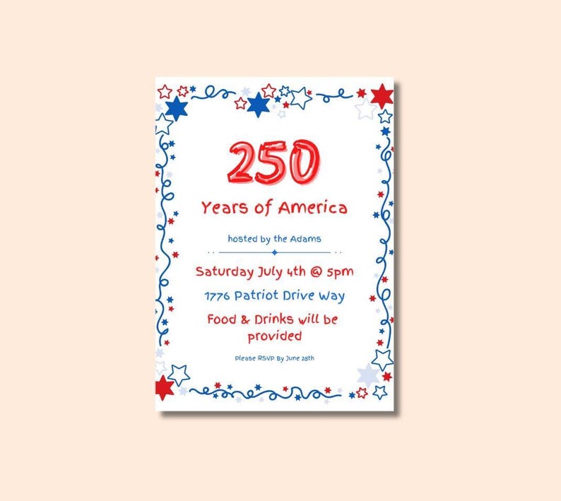 250th America Birthday Invitation Template | Patriotic Fourth of July ...
