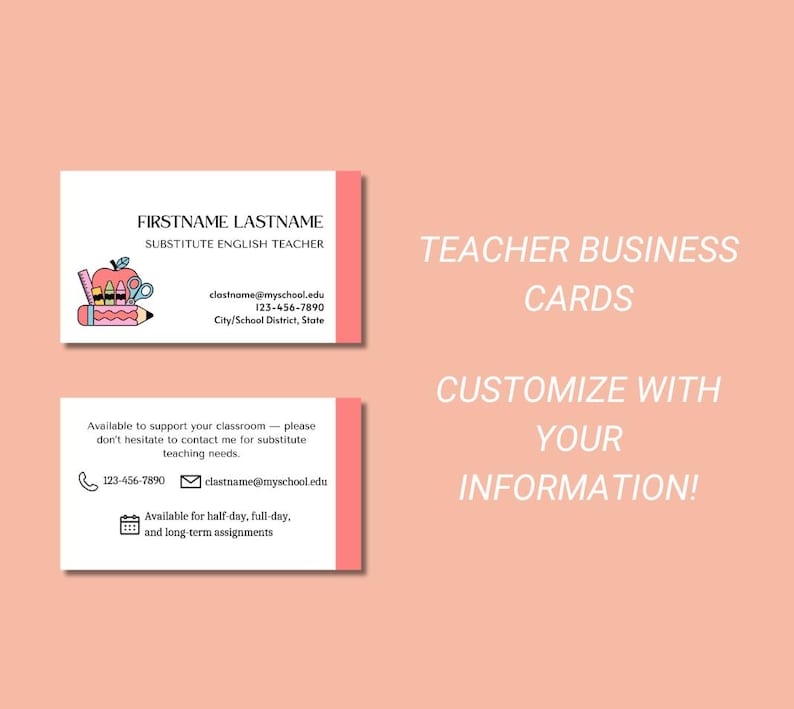 Editable Substitute Teacher Business Card Template | Canva Contact Card ...