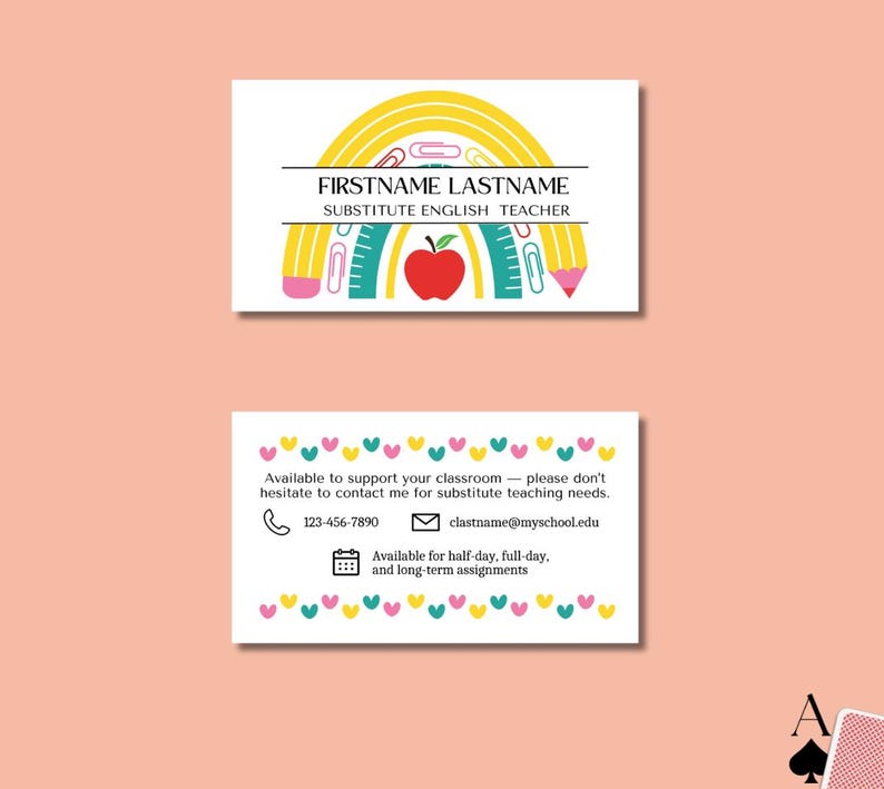 Editable Substitute Teacher Business Card Template | Canva Contact Card ...