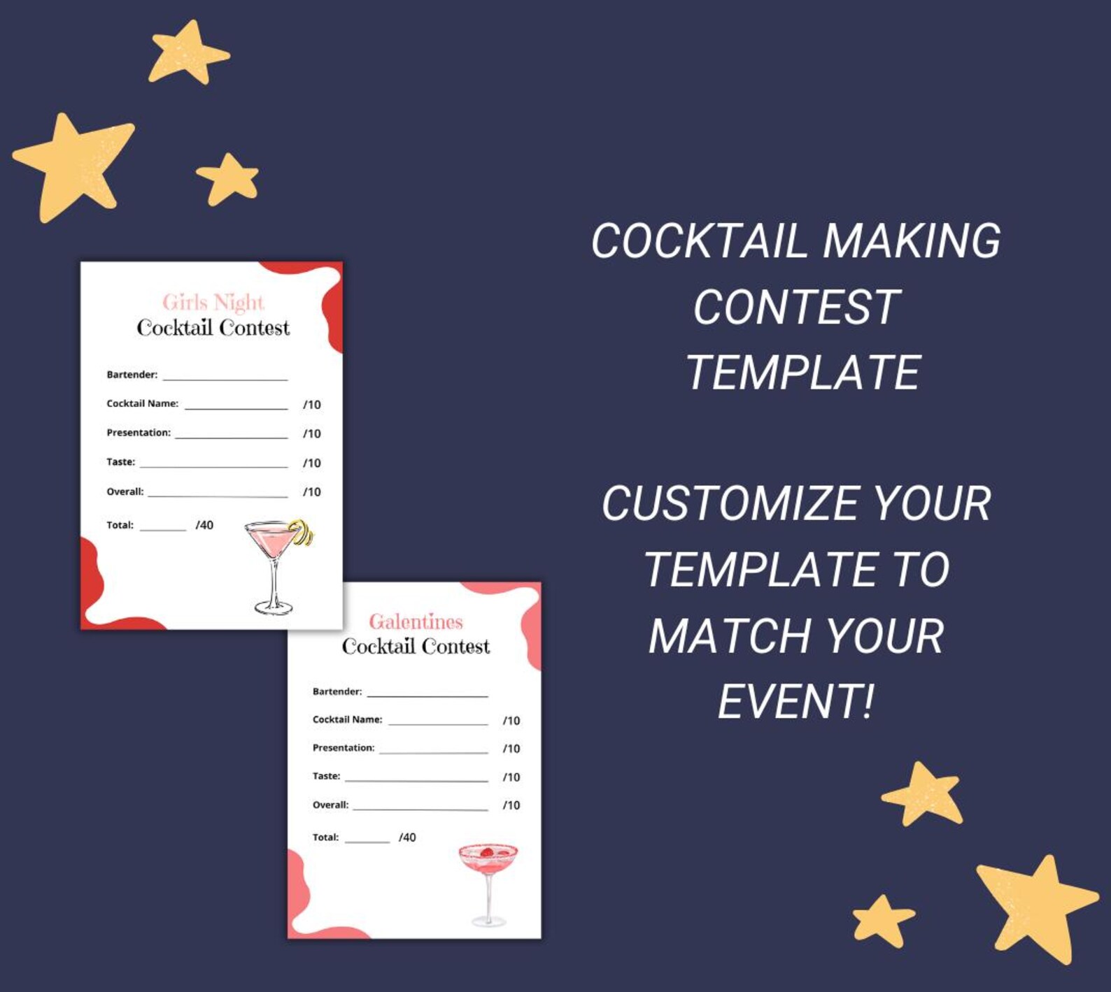 Cocktail Contest Scorecards Bundle - Girls Night, Galentines, and ...