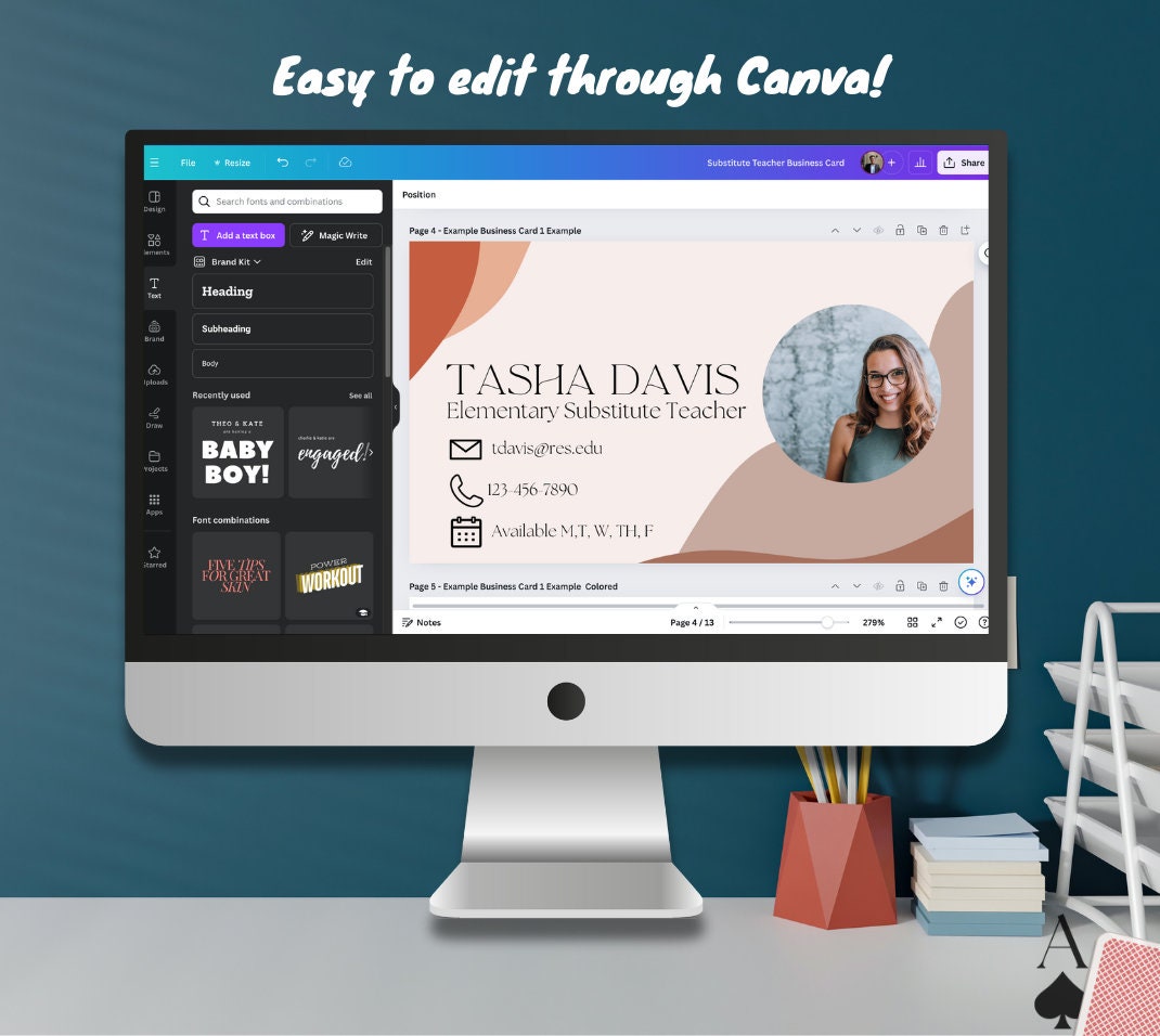 Professional Teacher Business Card Template | Customizable Digital ...