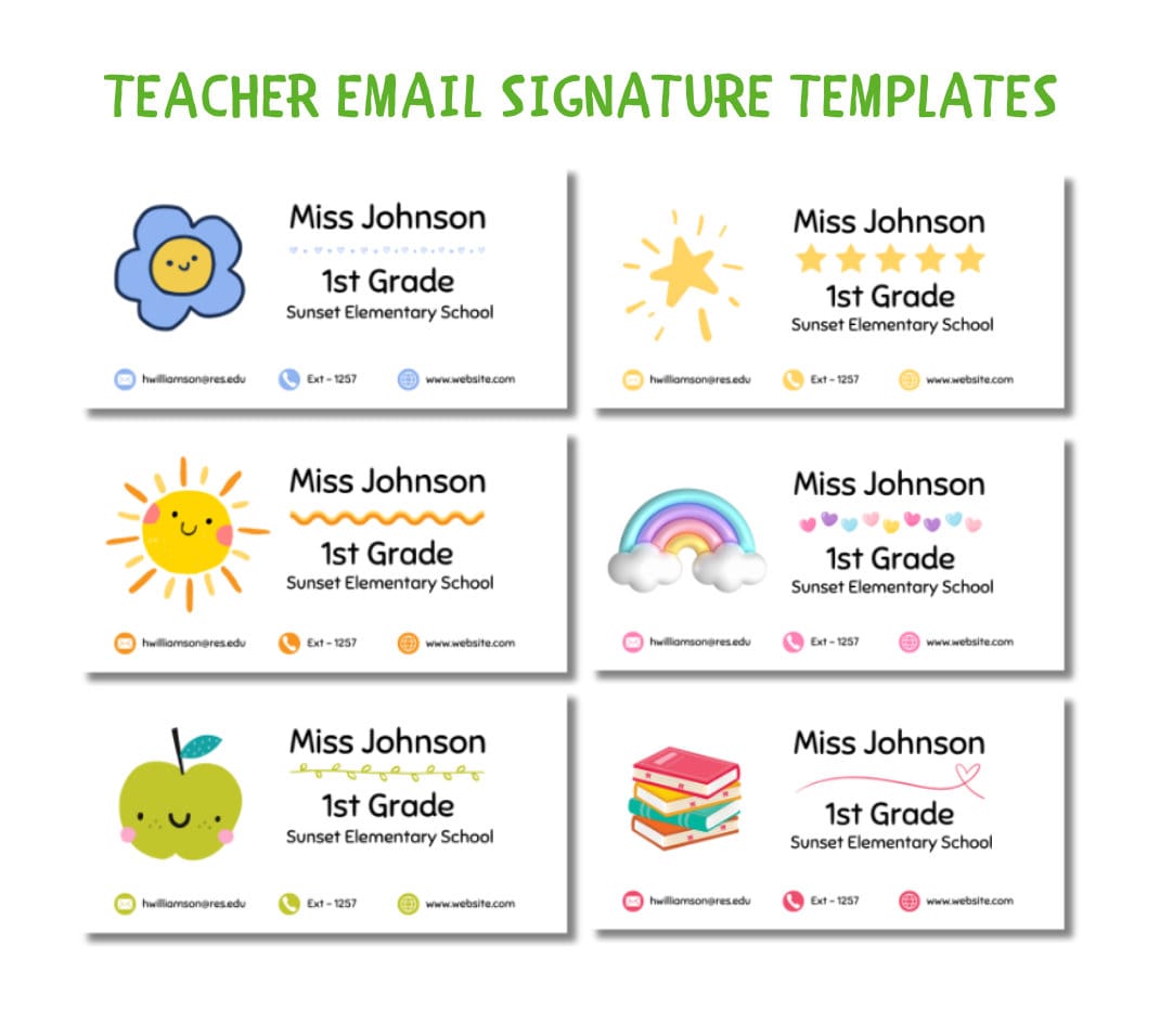 Editable Teacher Email Signature Templates | Fun & Colorful Designs for ...