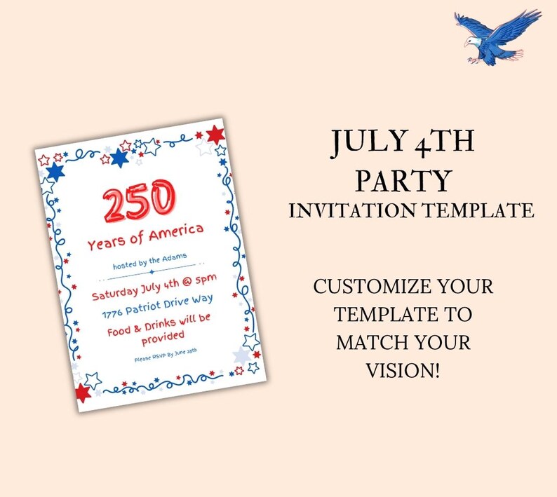 250th America Birthday Invitation Template | Patriotic Fourth of July ...