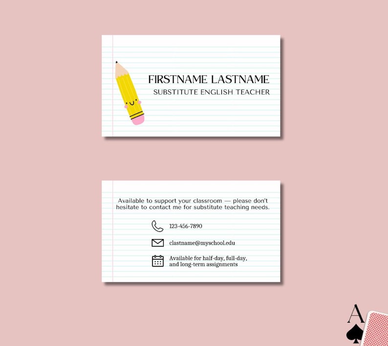Editable Substitute Teacher Business Card Template (set of 3) - Etsy