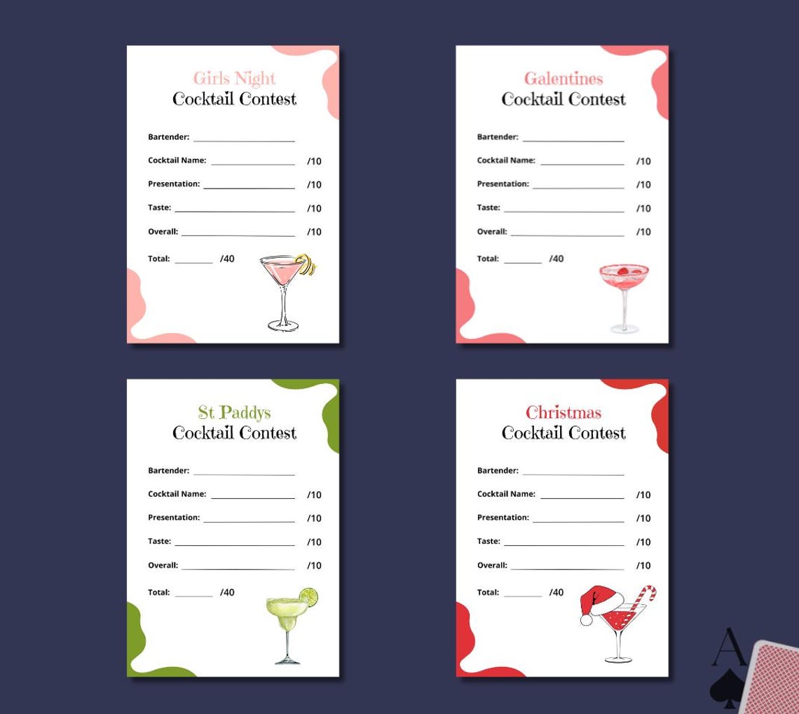 Cocktail Contest Scorecards Bundle - Girls Night, Galentines, and ...