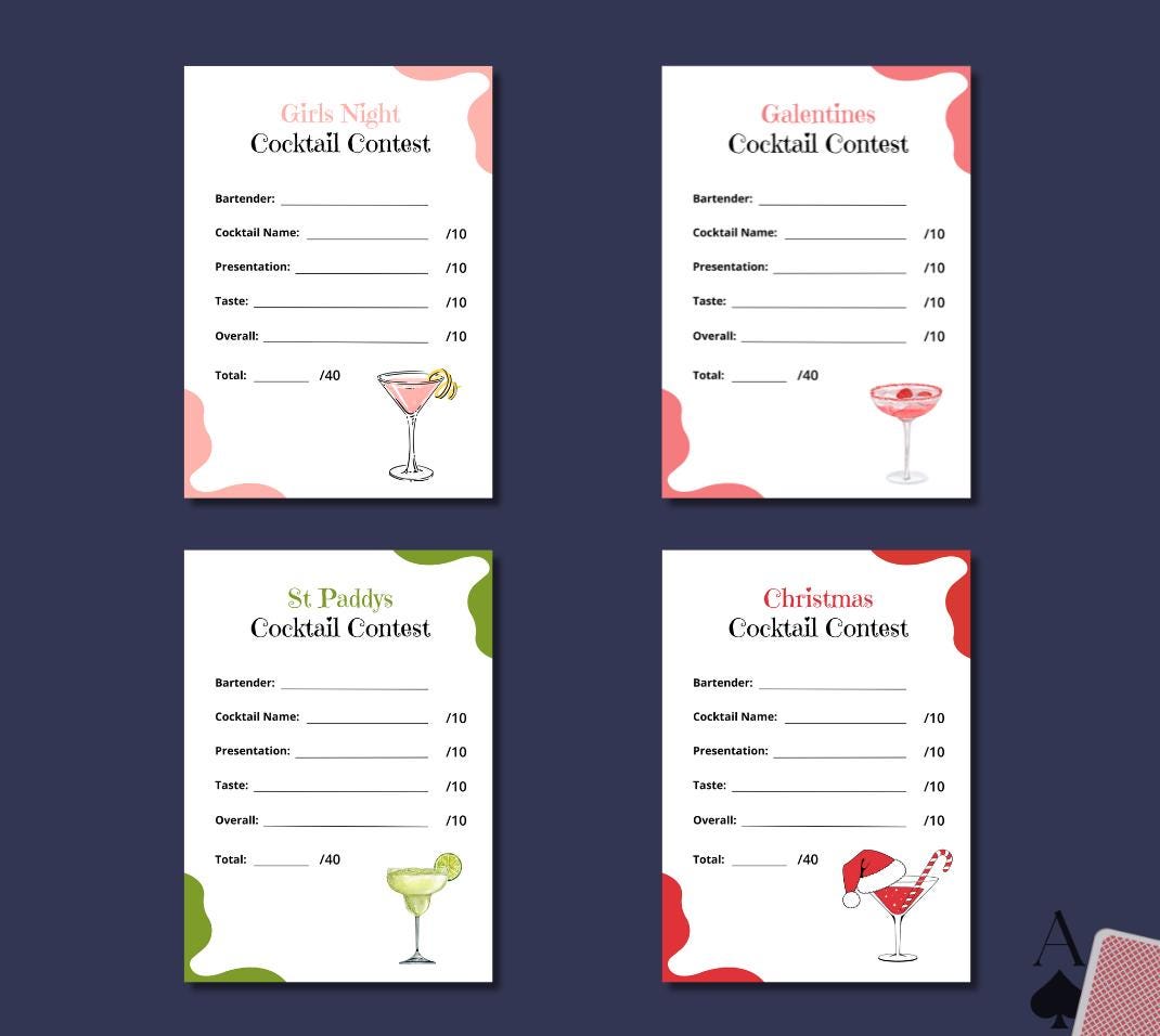 Cocktail Contest Scorecards Bundle - Girls Night, Galentines, and ...