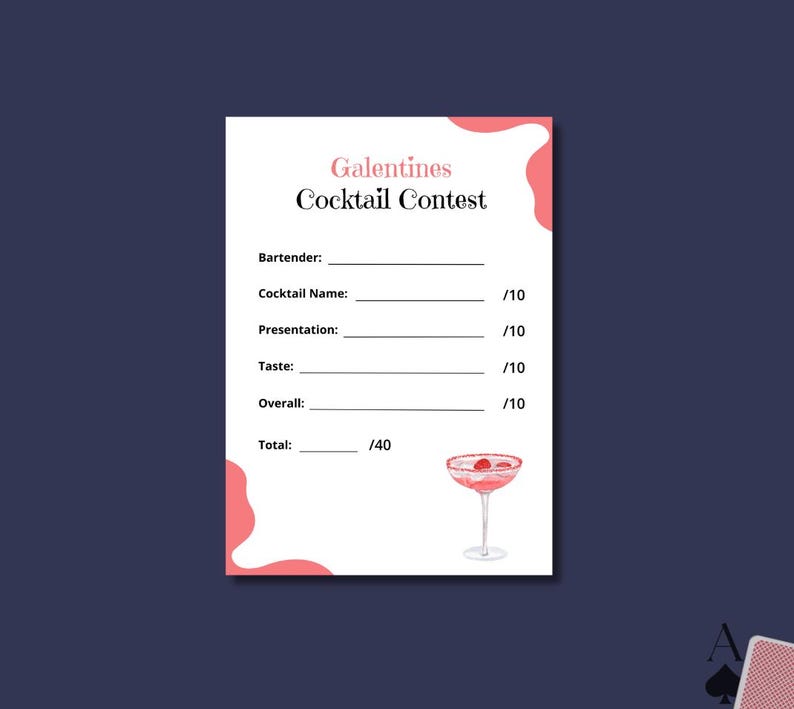 Cocktail Contest Scorecards Bundle - Girls Night, Galentines, and ...