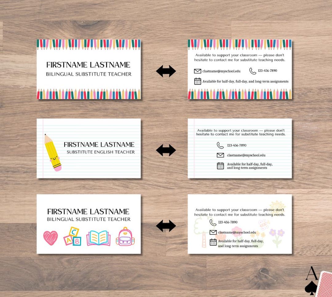 Editable Substitute Teacher Business Card Template (set of 3) - Etsy