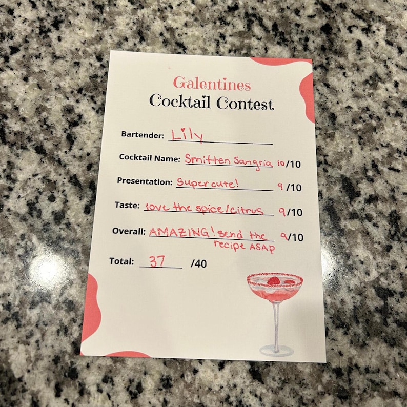 Cocktail Contest Scorecards Bundle - Girls Night, Galentines, and ...