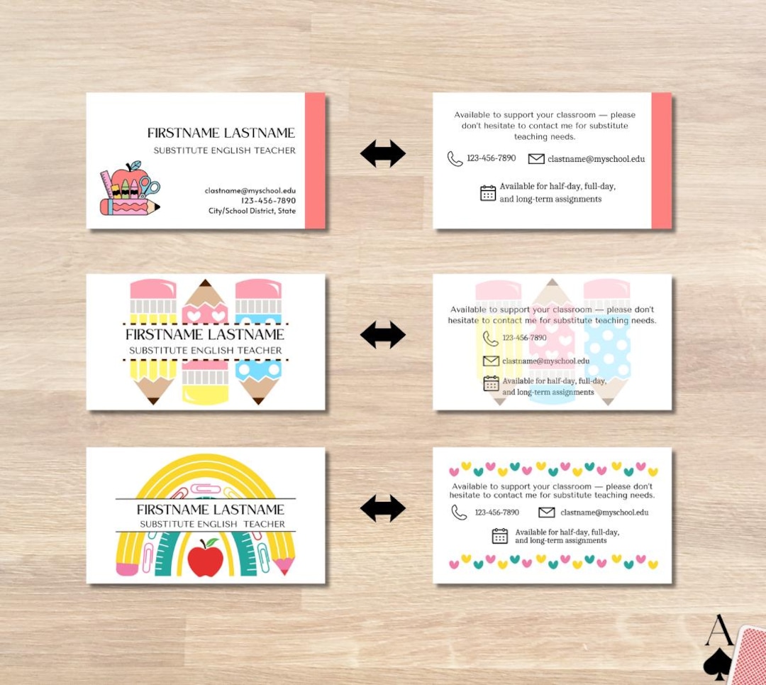 Substitute Teacher Business Card Template | Editable Canva Design - Etsy