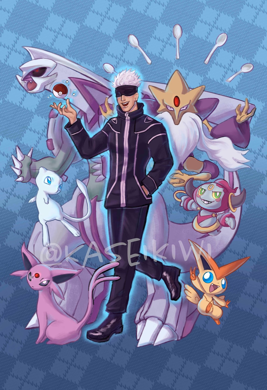 Gojo Jjk Pokemon Trainer Print Anime And Manga Art Illustration Etsy
