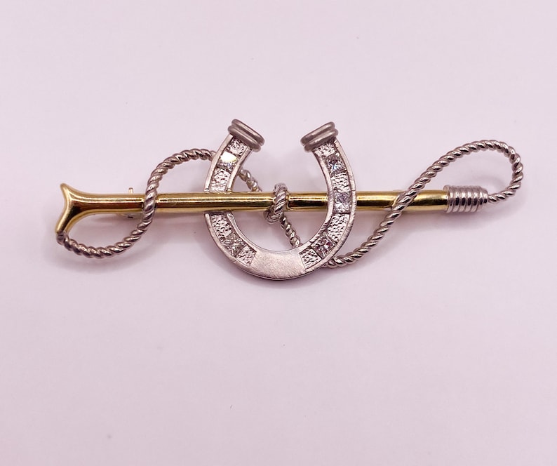 Fox Hunting Stock Pin in 18k Gold and Diamonds, Brooch, Equestrian ...