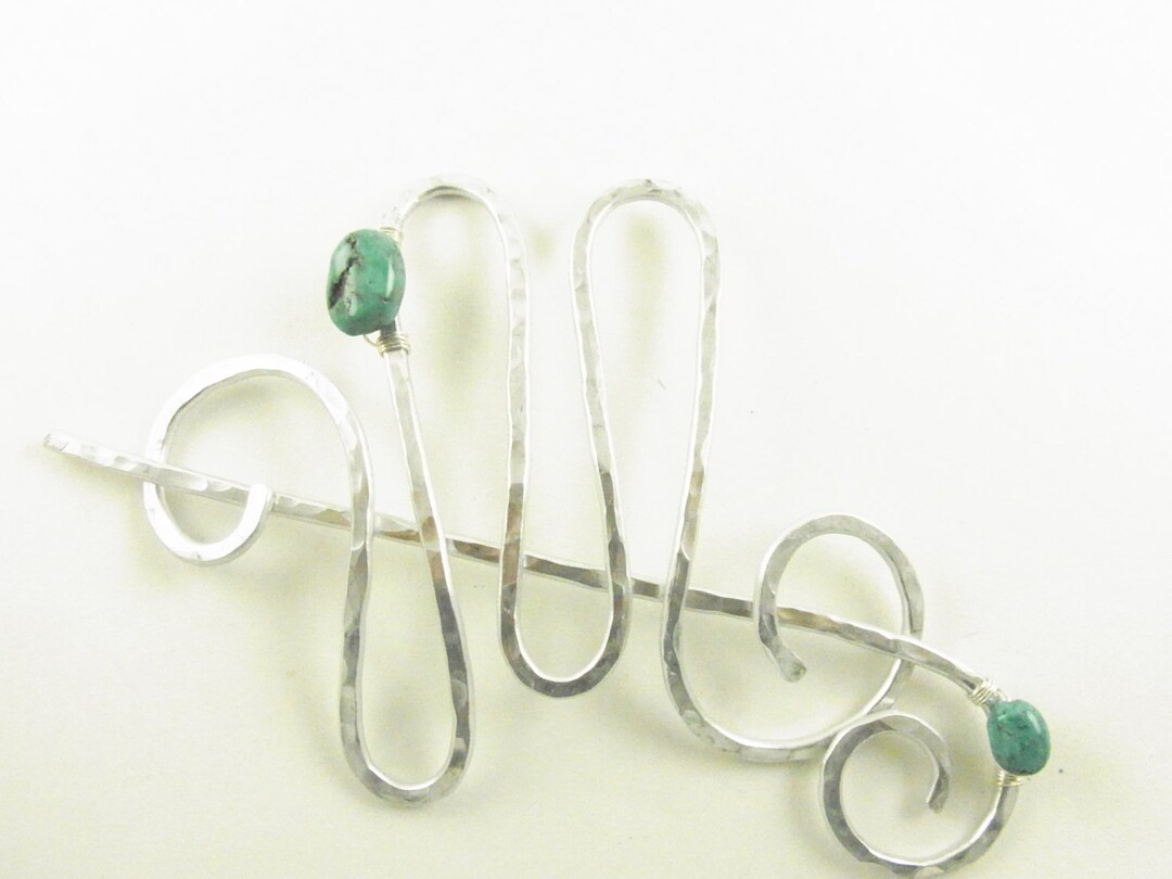 Silver Hair Slide Squiggle With Genuine Turquoise - Etsy