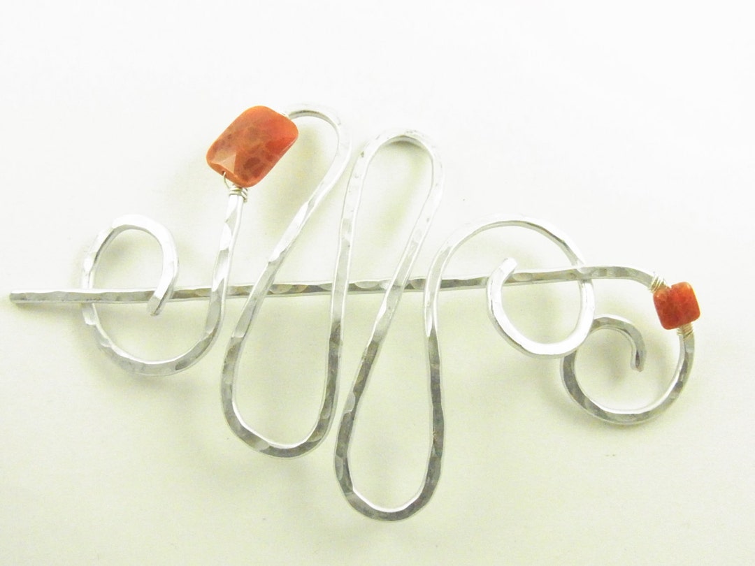 Hair Slide Silver Aluminum Squiggle With Fire Agate - Etsy