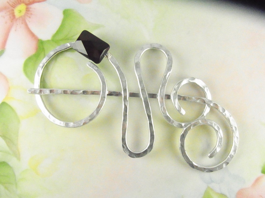 Hammered Wire Shawl Pin With Black Onyx, Flourish - Etsy