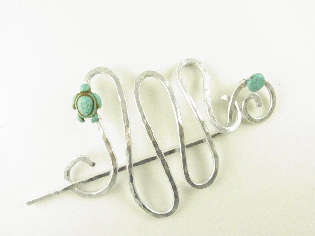 Silver Hair Slide Large Squiggle With Turquoise and Magnesite Turtle - Etsy