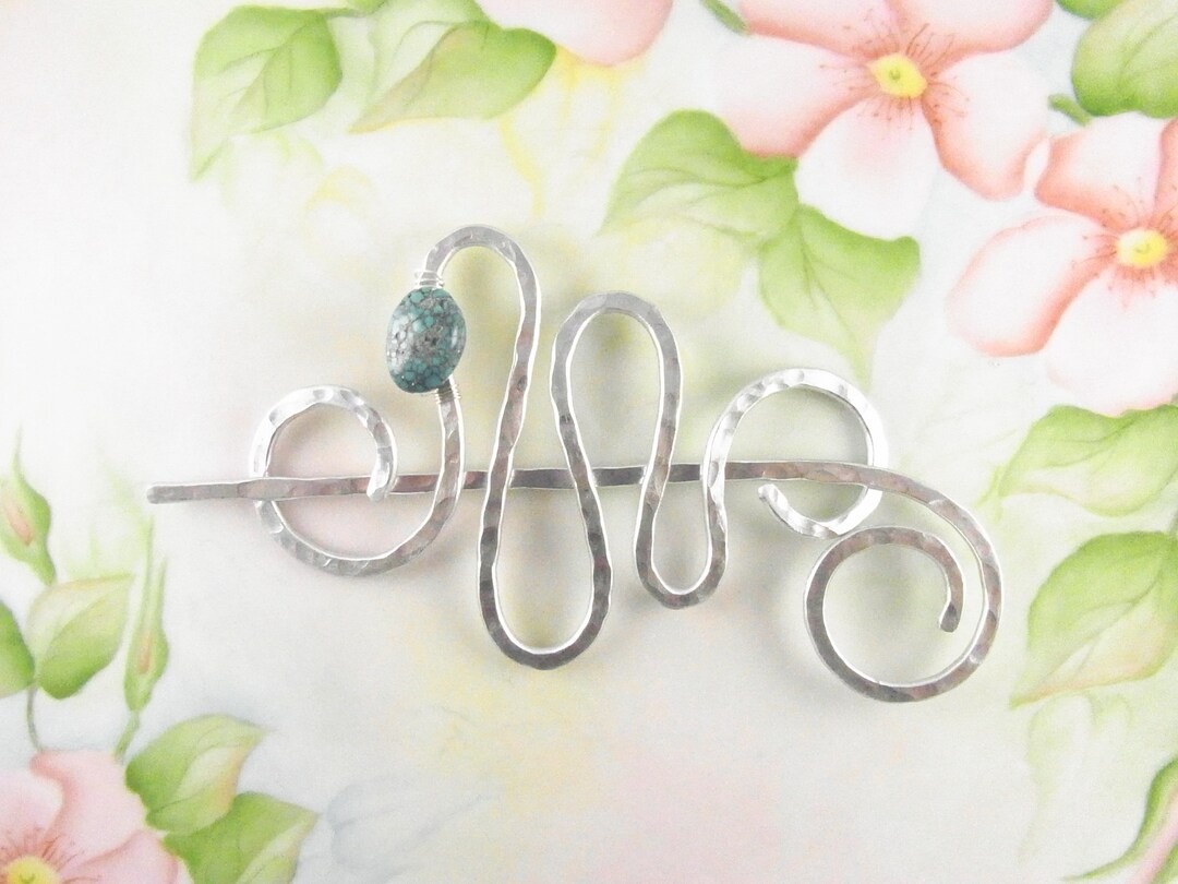 Shawl Pin Whimsical Squiggle With Genuine Turquoise - Etsy