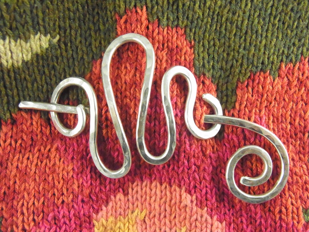 Silver Shawl Pin/brooch/slide Minimalist Abstract Squiggle - Etsy