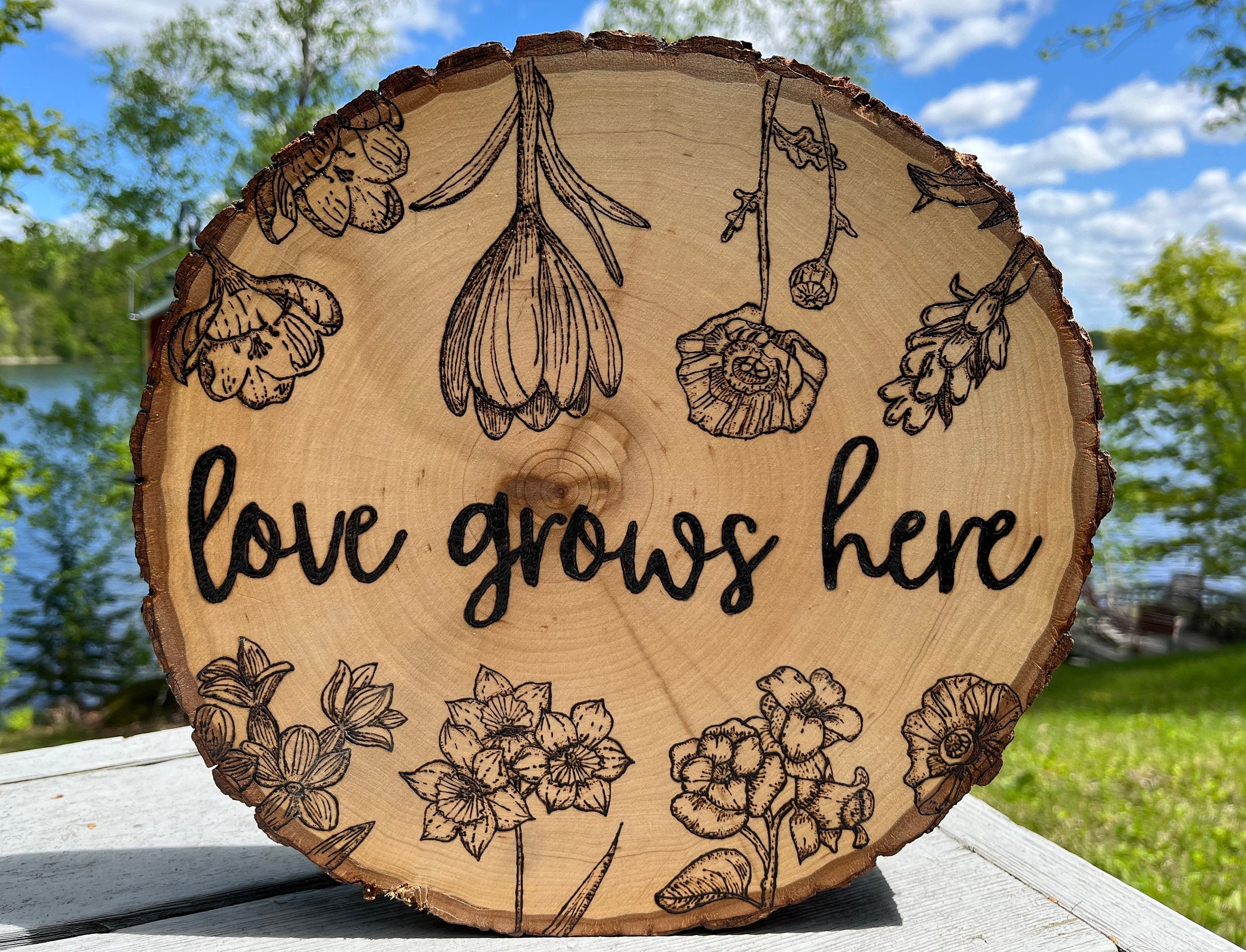 Love Grows Here | Woodburned Sign | Rustic Farmhouse Wood Sign Decor ...