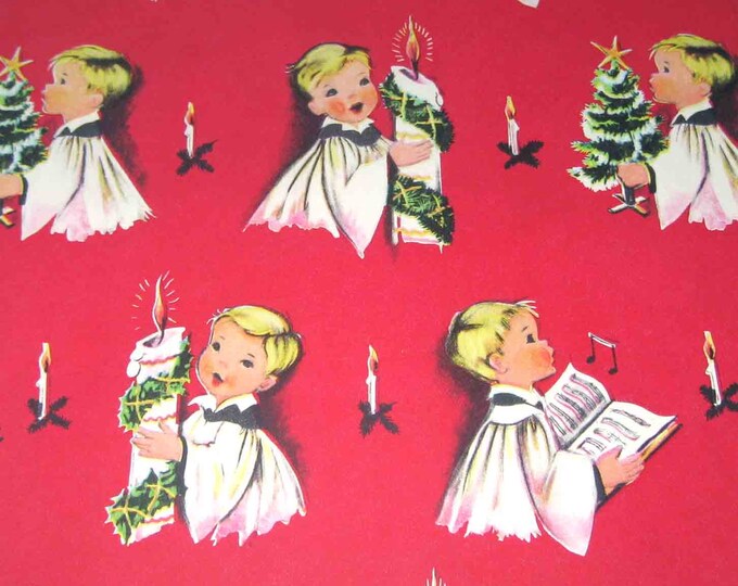 Vintage Christmas Wrapping Paper or Gift Wrap With Choir Boy Candles ...