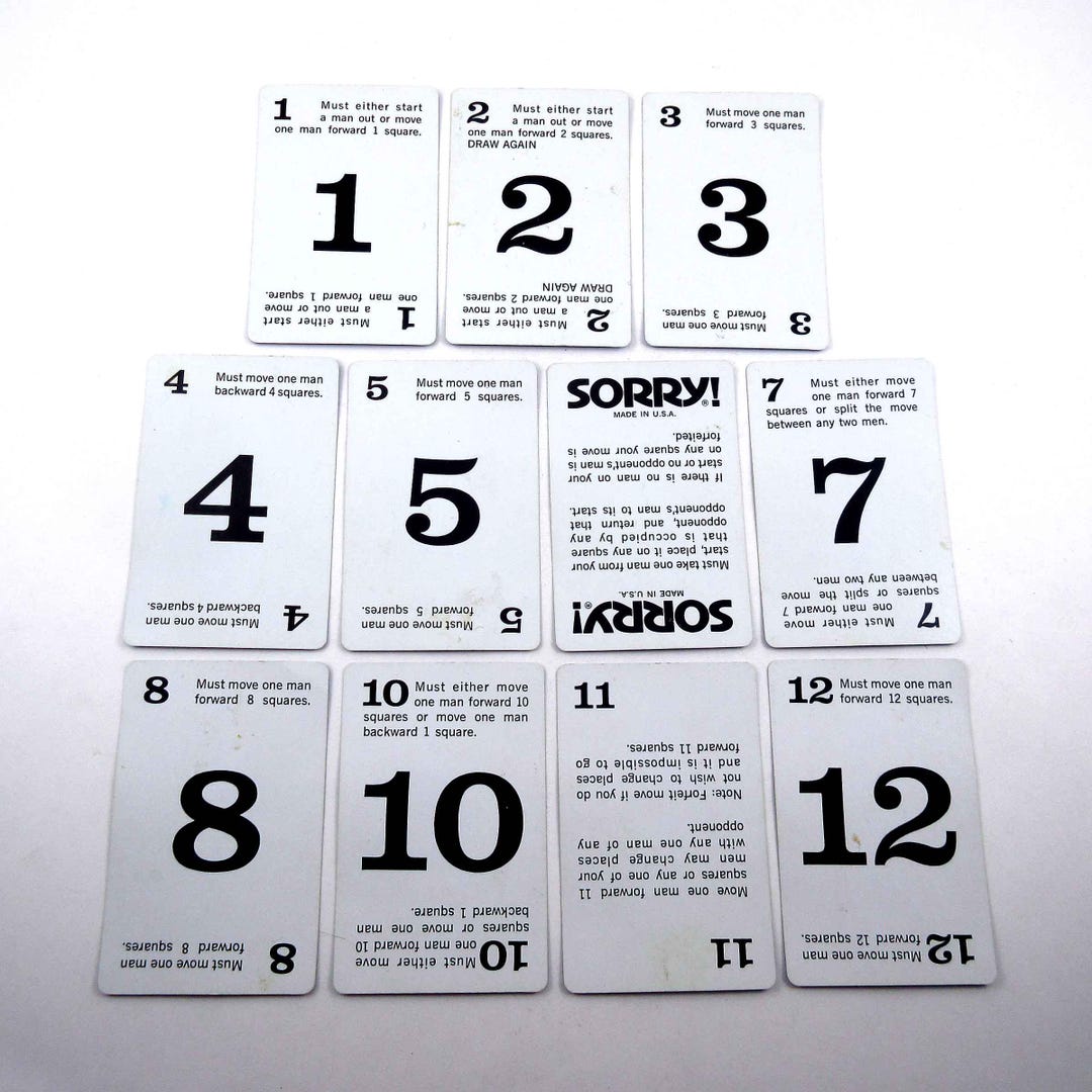 Vintage 1970s Playing Cards With Numbers From Sorry Game Partial Set of ...