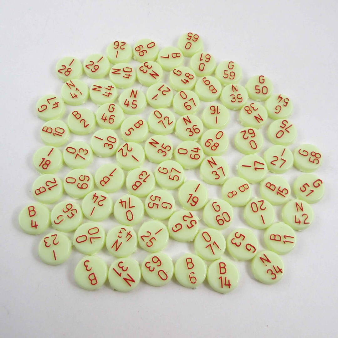 Vintage Yellow Plastic Bingo Game Pieces With Red Numbers and Letters ...